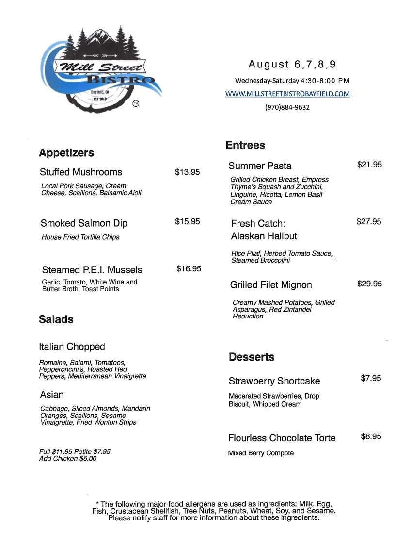 Mill Street Bistro - MENUS